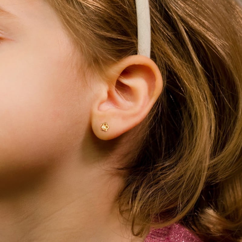 Boucles d'oreilles fleur, Or et perle naturelle pour fille & bébé