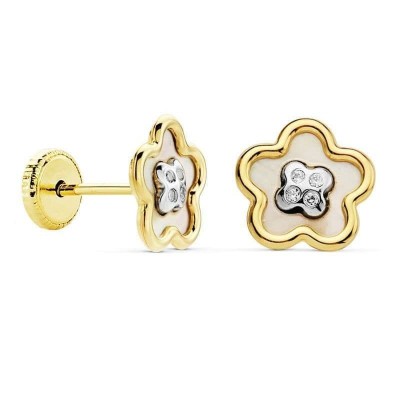 Boucles d'oreilles fleur, Or et perle naturelle pour fille & bébé